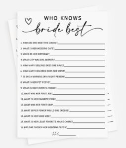 all ewired up 50 who knows the bride best (50-cards) fun wedding shower decorations engagement party rehearsal dinner game activity, how well do you know the bride, minimalist script