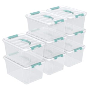 parlynies 14 qt stackable plastic storage bins with white lids, clear latching storage organizer box, 8 packs