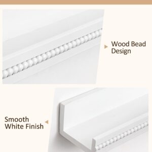 Mazjoaru White Floating Shelves 24 inch for Wall Set of 2, Long Floating Shelves Wall Book Shelf with Lip, Wall Mount Shelf with Wood Beads for Bedroom Bathroom Nursery Living Room