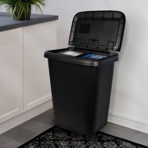 BescZepH 20.4 Gallon Trash Can, Plastic Dual Function Divided Extra Large Kitchen Trash Can, Black