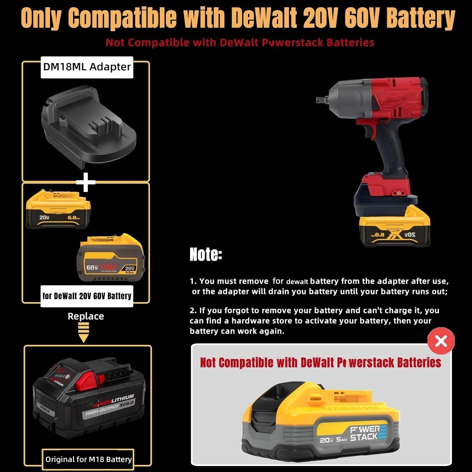 for DeWalt to for Milwaukee 18V Battery Adapter