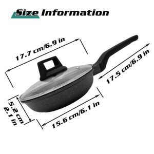 vivicreate cast aluminum deep fry pan with lid, Marble color non-stick coating, stainless steel bottom, long handle with rubber coating, European style deep fry pan, dishwasher machine (8 INCH)