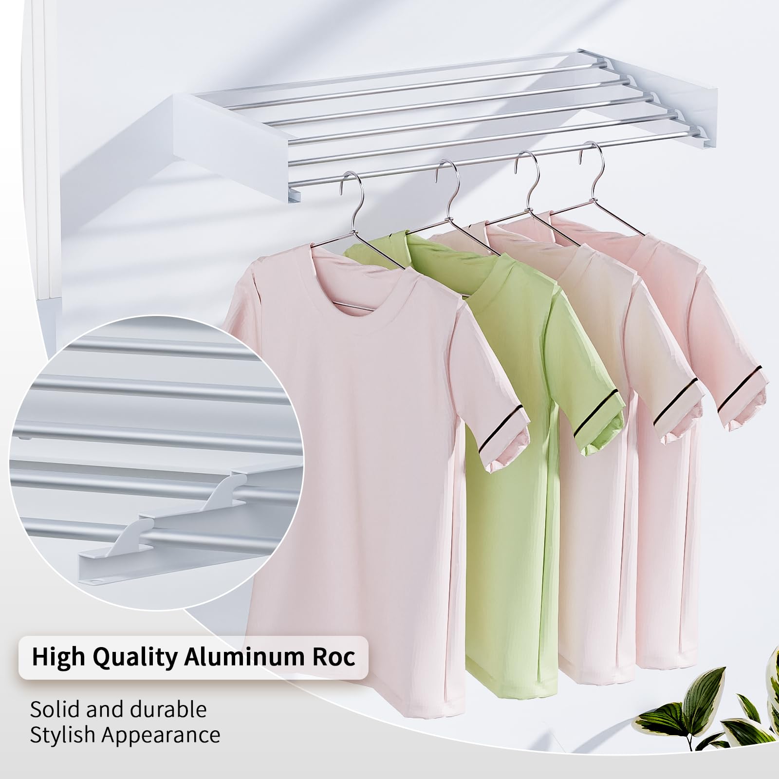 QIICMER Drying Rack Clothing，Wall Mounted Drying Rack，Collapsible Drying Racks for Laundry，Retractable Clothes Drying Rack， Laundry Space Saver Wall Mounted Rack，60 lb Capacity(White 31.5")