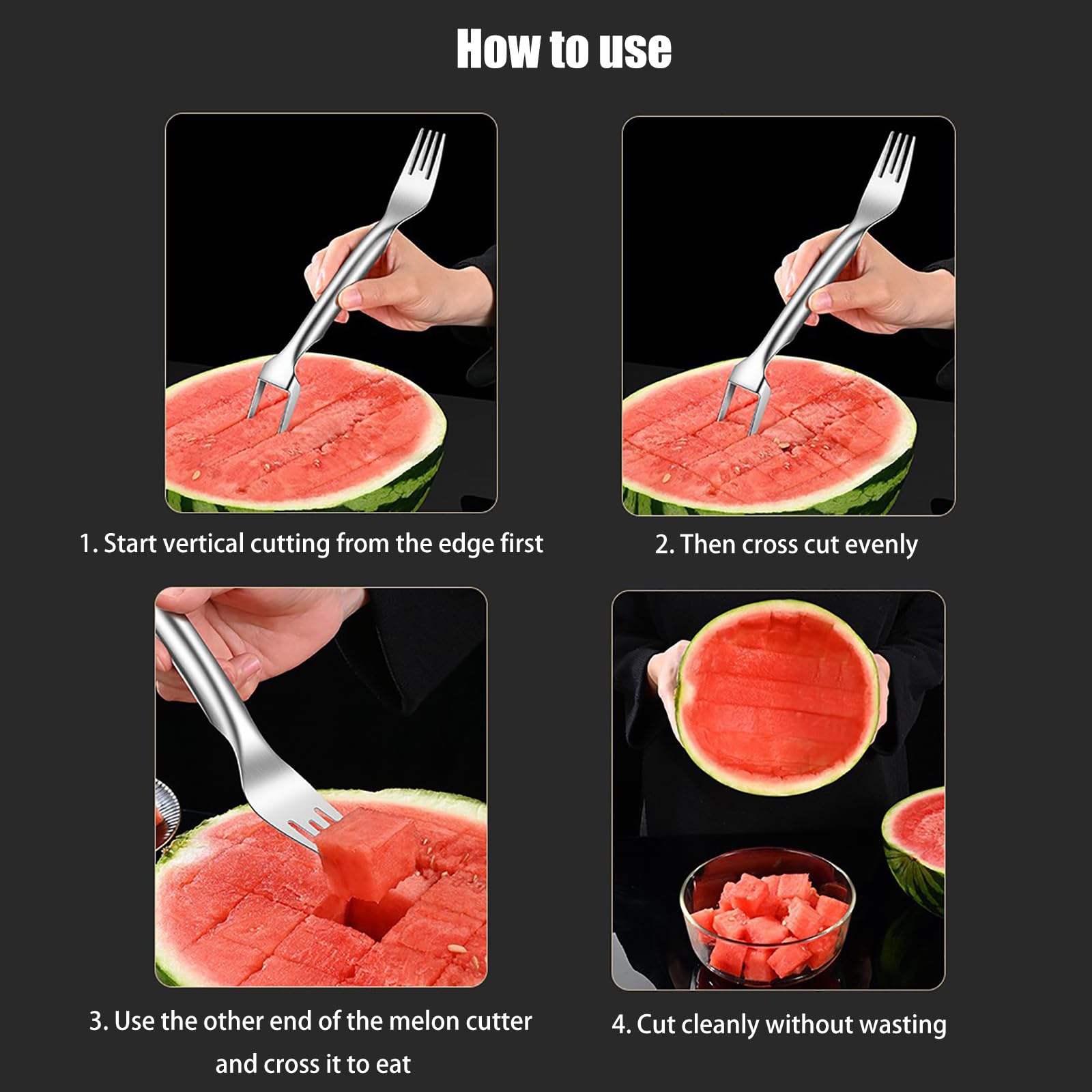 2024 Upgraded 2-in-1 Stainless Steel Fruit Cutter: Dual-Functional Fork & Knife with Ergonomic Round Handle for Fruits & Watermelon - Ideal Summer Kitchen Gadget for Home Use (B 1Pcs)