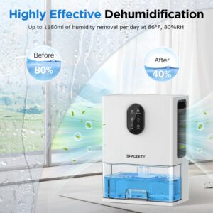 Dehumidifier, 106 OZ（850 Sq.ft）Dehumidifiers for Home, 7 Color LED Light Dehumidifier for Bedroom Basement Bathroom RV, 2 Working Modes, Auto Shut-off, Auto Defrost, Quiet Small Dehumidifier White