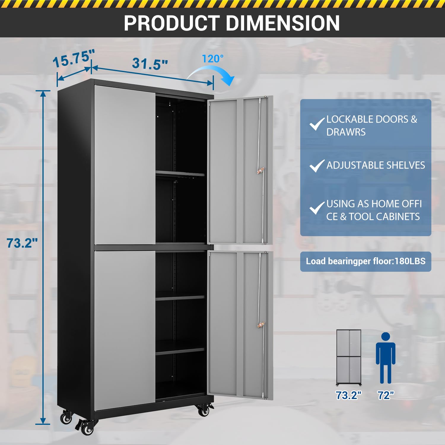 Fesbos Metal Storage Cabinet-Heavy Duty Tool Cabinet Multifunctional Garage Storage Cabinet with Adjustable Shelves&Lockable Doors, Pegboard and Accessories-Black&Gray