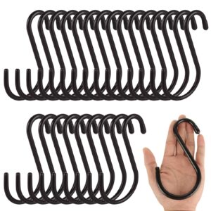 shuess 6 inch 24 pack large s hooks heavy duty, vinyl coated black s hooks for hanging, non slip s shaped hooks, sturdy metal black s hooks for closet, bird feeders, kitchen,tools, bikes