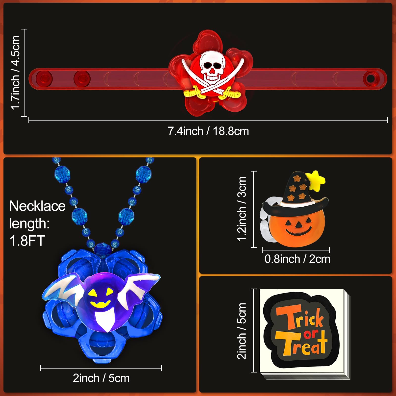 84 PCS Halloween Party Favors for Kids, Halloween Glow in the Dark Toys Rotating Spin Light Up Bracelets Necklaces Rings Decorations, Halloween Trick or Treats Goodie Bag Fillers Party Supplies