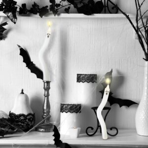 MTLEE 12 Pcs Halloween Ghost Candles Spiral Unscented White Candles Realistic Twisted Taper Candlesticks Halloween Decor Candle for Home Dinner Table Ghost Spooky Decorations