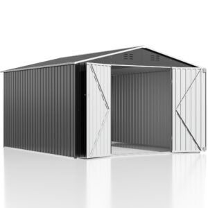 AirWire 10x10 FT Outdoor Storage Shed, Garden Shed with Updated Frame Structure and Lockable Doors, Metal Tool Sheds for Backyard Garden Patio Lawn, Grey