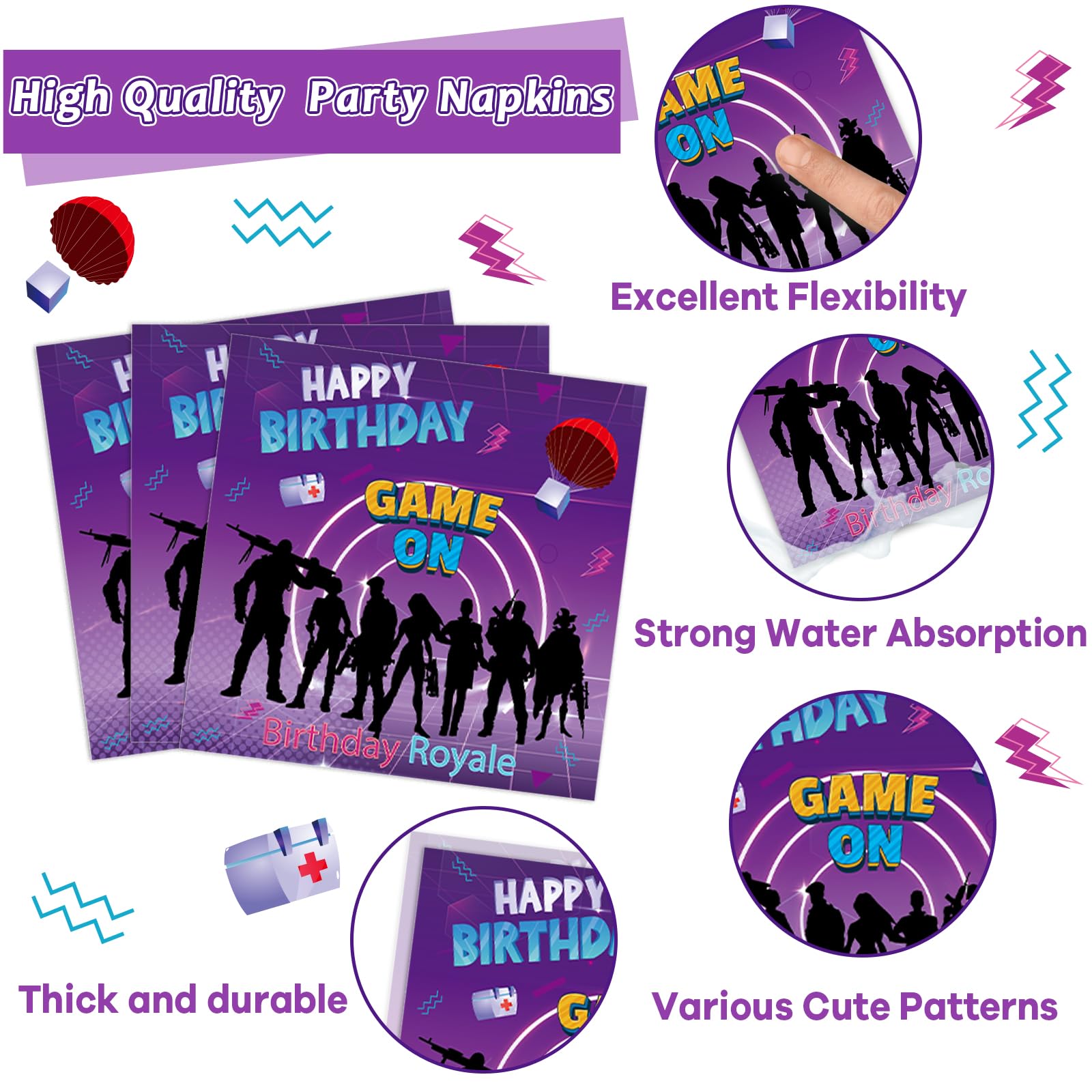 96Pcs Video Game Party Supplies Birthday Royale Tableware Set Gaming Party Plates and Napkins Game on Decorations for Kids Boys Girls Baby Shower Video Game Dinnerware Party Favors for 24 Guests