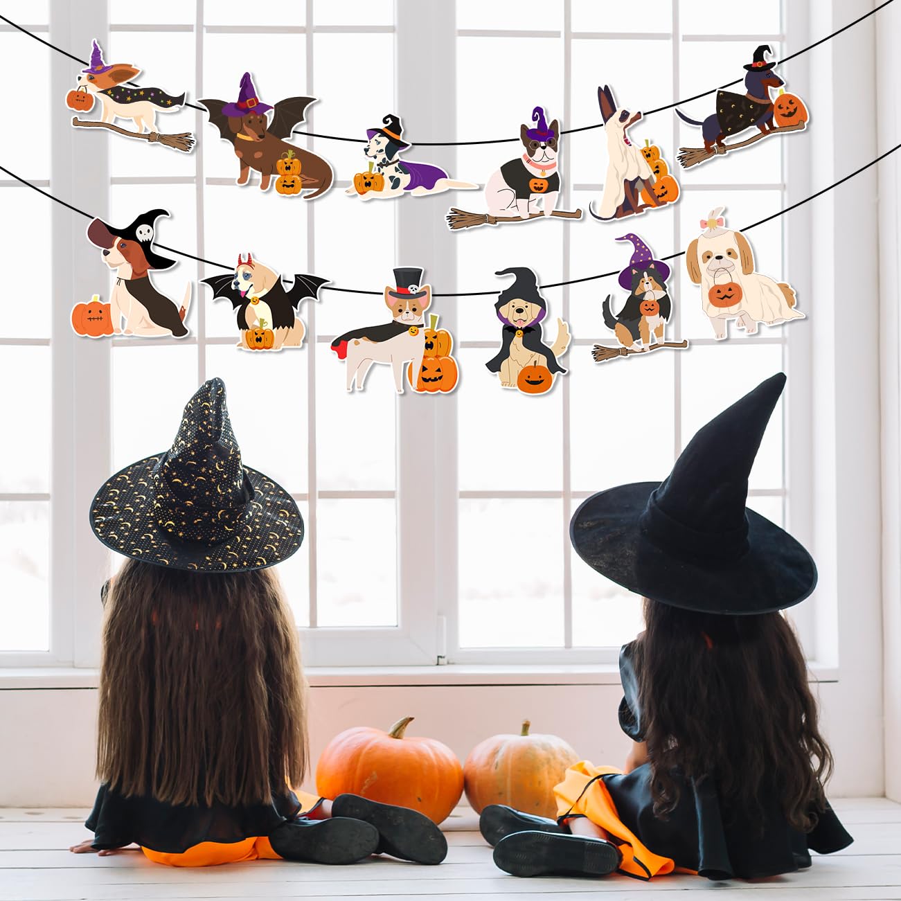 Halloween Party Decorations Halloween Banner Halloween Dog Garland Bunting Banner Cute Witch Hat Pumpkin Puppy Dog Hanging Banner for Halloween Birthday Holiday Party Wall Home Office Decor