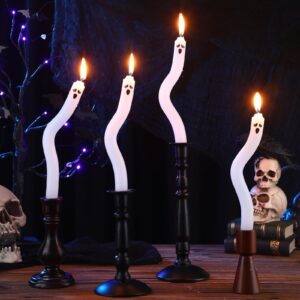 MTLEE 12 Pcs Halloween Ghost Candles Spiral Unscented White Candles Realistic Twisted Taper Candlesticks Halloween Decor Candle for Home Dinner Table Ghost Spooky Decorations