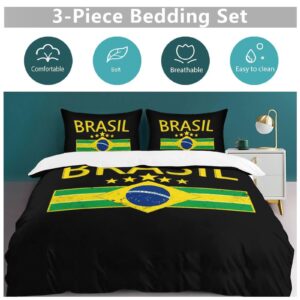 Cisdanoty Brazil Flag Pride Star Bedding Comforter Sets Lightweight Ultra Soft Comforter Bedding Set 3 Pieces (1 Duvet Cover, 2 Pillowcases) with Zipper Closure