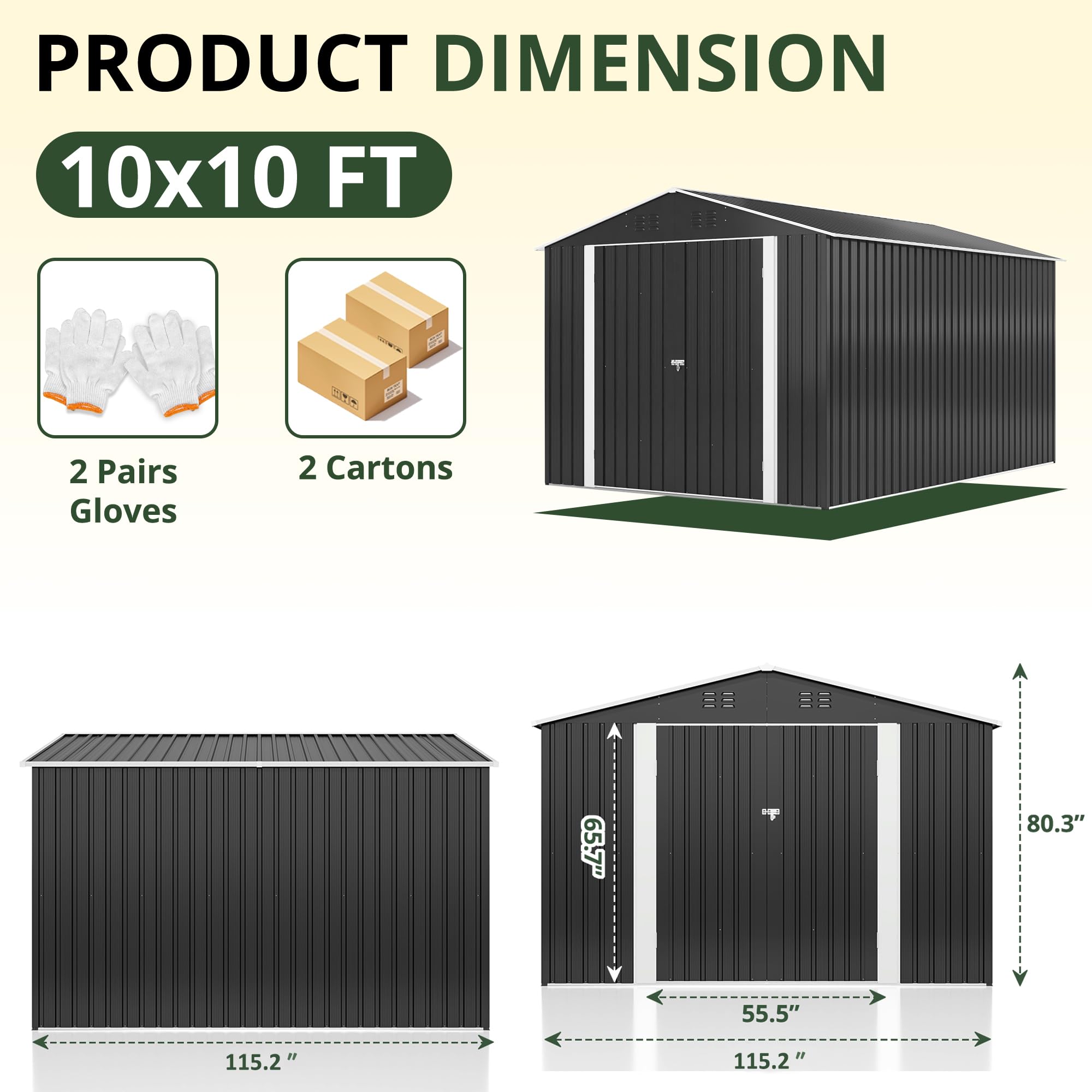 AirWire 10x10 FT Outdoor Storage Shed, Garden Shed with Updated Frame Structure and Lockable Doors, Metal Tool Sheds for Backyard Garden Patio Lawn, Grey