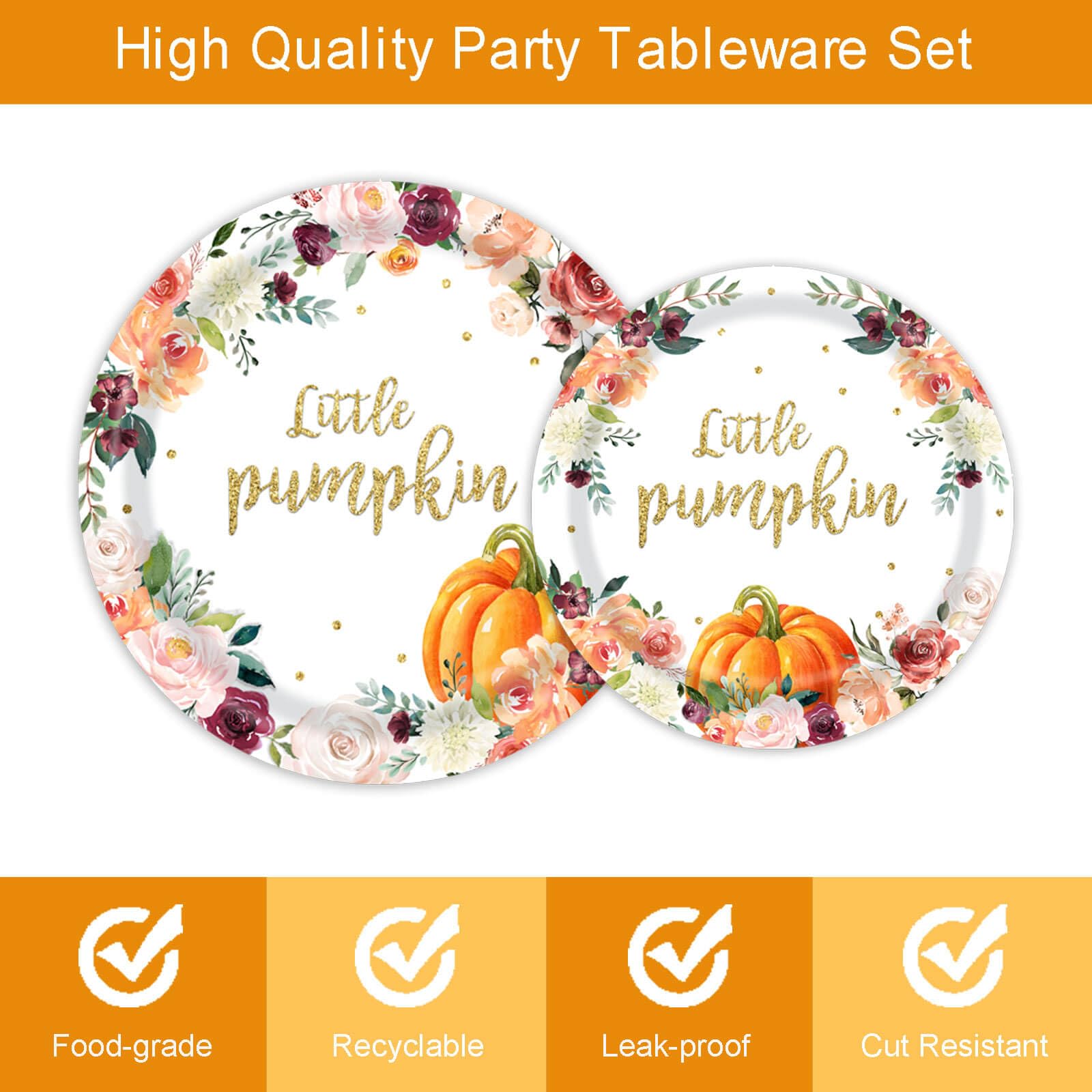 96pcs Little Pumpkin Girl Party Decorations Fall Autumn Floral Baby Shower Happy 1st Birthday Party Tableware Set 24 Guests Thanksgiving Dinner Dessert Plates and Napkins Party Supplies