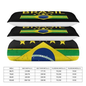 Cisdanoty Brazil Flag Pride Star Bedding Comforter Sets Lightweight Ultra Soft Comforter Bedding Set 3 Pieces (1 Duvet Cover, 2 Pillowcases) with Zipper Closure