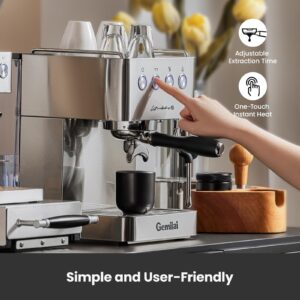 Gemilai Espresso Machine, Professional Espresso Maker with Milk Frother Steam Wand & 1.8QT Water Tank, Espresso Maker with 1500W Fast Heating for Latte Macchiato Cappuccino, Brushed Stainless Steel