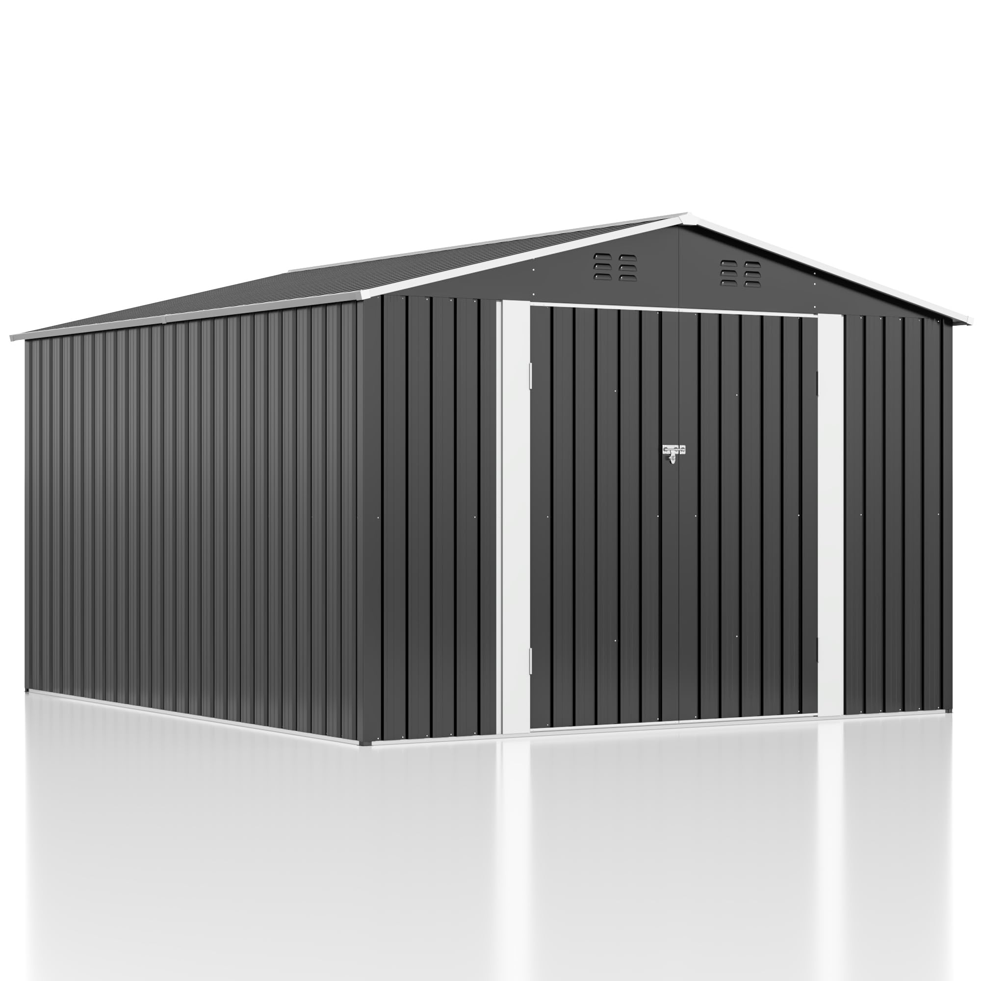 AirWire 10x10 FT Outdoor Storage Shed, Garden Shed with Updated Frame Structure and Lockable Doors, Metal Tool Sheds for Backyard Garden Patio Lawn, Grey