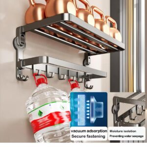 Bathroom Towel Bar 24 in Double Foldable Suction Cup Wall Mounted Towel Bar Organizer with 7 Hooks Bathroom Toilets Verandahs Simple Installation Bathroom Stands No Need to Punch Holes Modern Gray