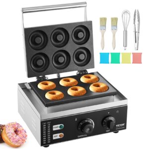 vevor electric donut maker, 1550w commercial doughnut machine with non-stick surface, 6 holes double-sided heating waffle machine makes 6 doughnuts, temperature 122-572℉, for restaurant and home use