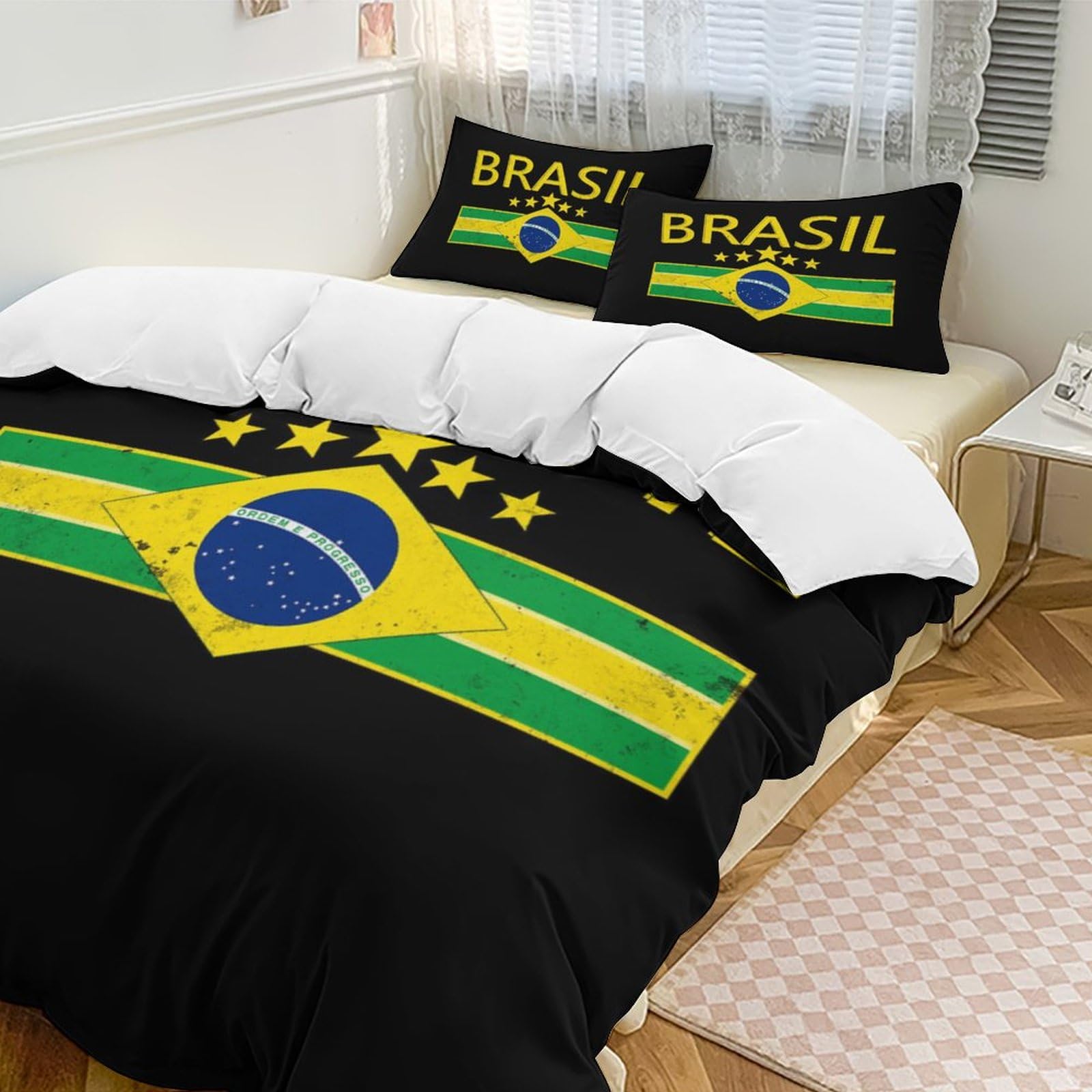 Cisdanoty Brazil Flag Pride Star Bedding Comforter Sets Lightweight Ultra Soft Comforter Bedding Set 3 Pieces (1 Duvet Cover, 2 Pillowcases) with Zipper Closure