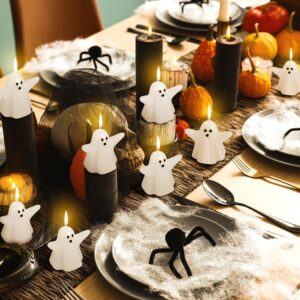 AKEROCK 10 PCS Halloween Ghost Candles, 2.75 x 2.36 Inches Cute Halloween Decorations Indoor for Table, Mantel, Desk, Kitchen Coffee Bar - Spooky Halloween Ghost Decor for Halloween Party Decorations