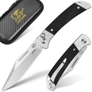 lothar falcon pocket knife, 2.98" 14c28n steel blade edc knife, g10 handle, pocket folding knife with clip, button lock knife, gifts pocket knife for men women (sliver)