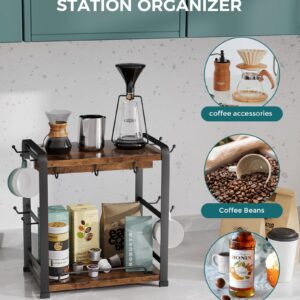 OROPY Coffee Bar Organizer with 14 Mug Hooks, Wood Coffee Mug Holder Stand for Countertop, 2 Tier Coffee Station Organizer for Coffee Cups, Mugs, Syrups, Accessories