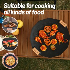 Non-stick Aluminum Korean Grill Pan 13.78 Inch Black Camp Fire BBQ Natural Material Griddle Pan with Wood Handle for both home and outdoor fire camping stoves (Black)