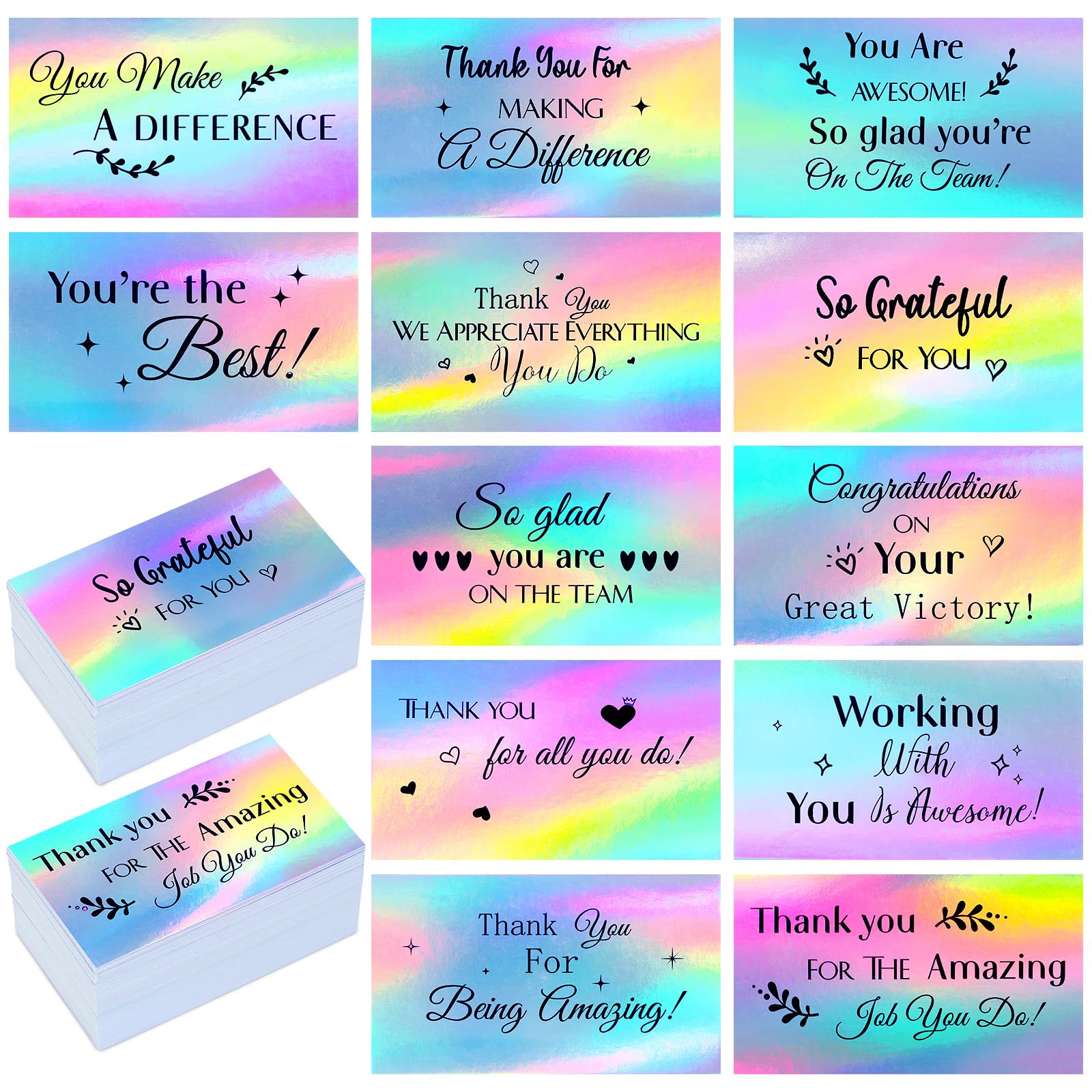 Yeaqee 360 Pcs Employee Appreciation Kudos Cards Thank You Cards for Customer Service Week Gifts Blank Backside Holographic Cards Ideal for Thanksgiving Christmas Family