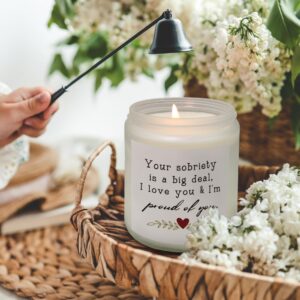 QASHWEY Best Sobriety Gifts Candle, Inspirational Sobriety Candles Gifts for Women Men, Sober Gifts Soy Candle, Your Sobriety is a Big Deal I Love You Lavender Fragrance Candles for Home Scented