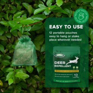 Deer Rabbit Outdoor Repellent Pouches: Deer Deterrent for Garden - Rabbit Repellent for Plants - Safely Repel Deer and Rabbit - Protect Your Yard - 12 Powerful Mint Scent Packs