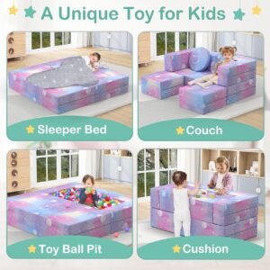 BIERUM Kids Couch, 6PCS Modular Kids Play Couch with Blanket, Kids Sofa Couch with Glow Effects for Playroom & Indoor, Convertible Toddler Couch for Girls and Boys