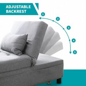 BALUS 4-in-1 Sleeper Chair with Adjustable Backrest with Free Pillow, Pull Out Sofa Couch Bed with Memory Foam for Compact Living Room (No Assemble Need,Light Grey)