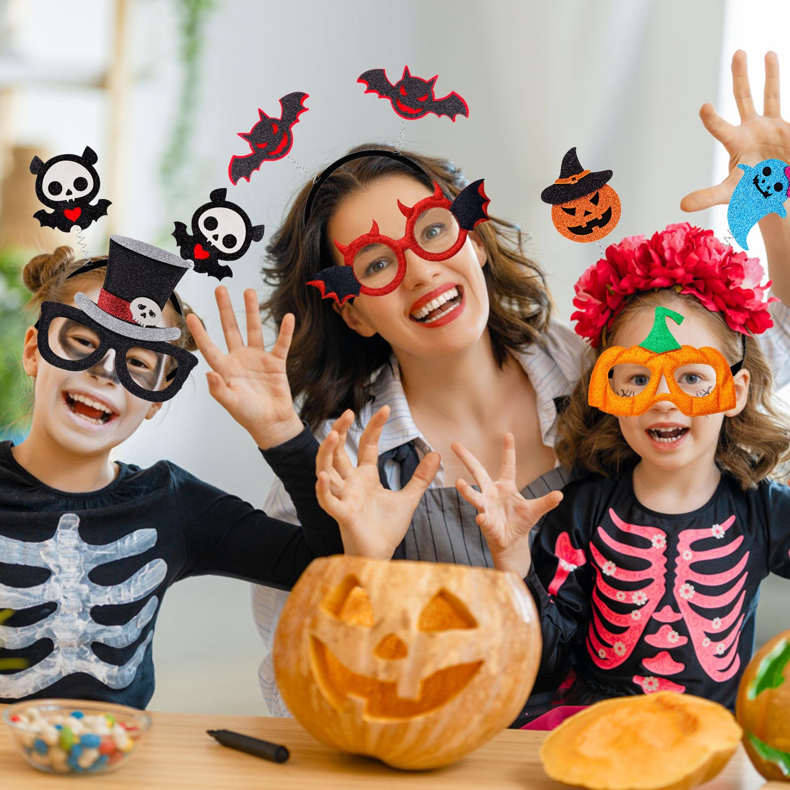 MGparty 16 PCS Halloween Party Decorations, Halloween Headbands and Glasses Frames Set for Kids Women Men Halloween Party Favors Photo Booth Props