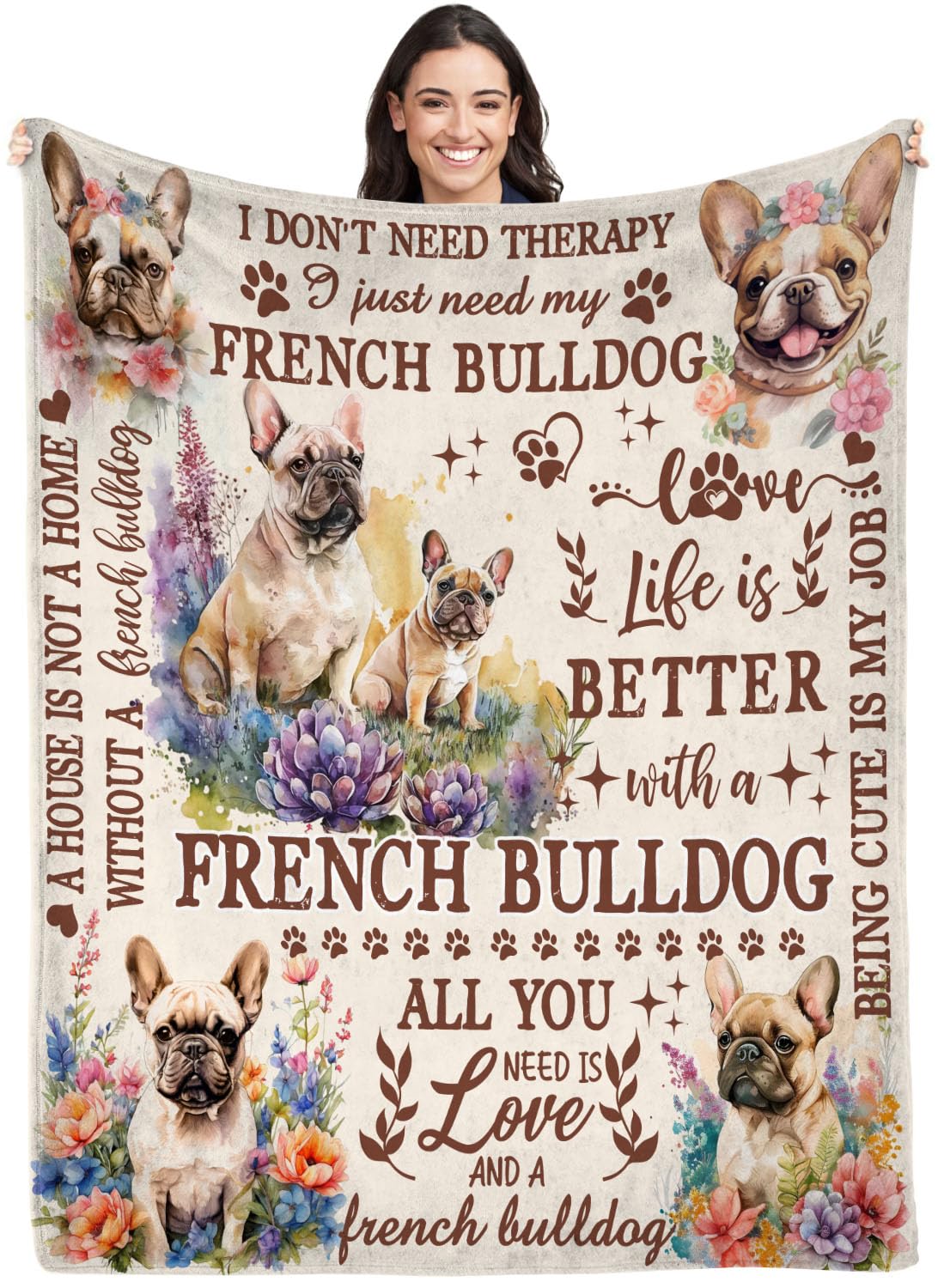 Lussues Nee French Bulldog Blanket for Women,50 x 60in French Bulldog Flannel Blanket Throws for Dog Mom (French Bulldog)