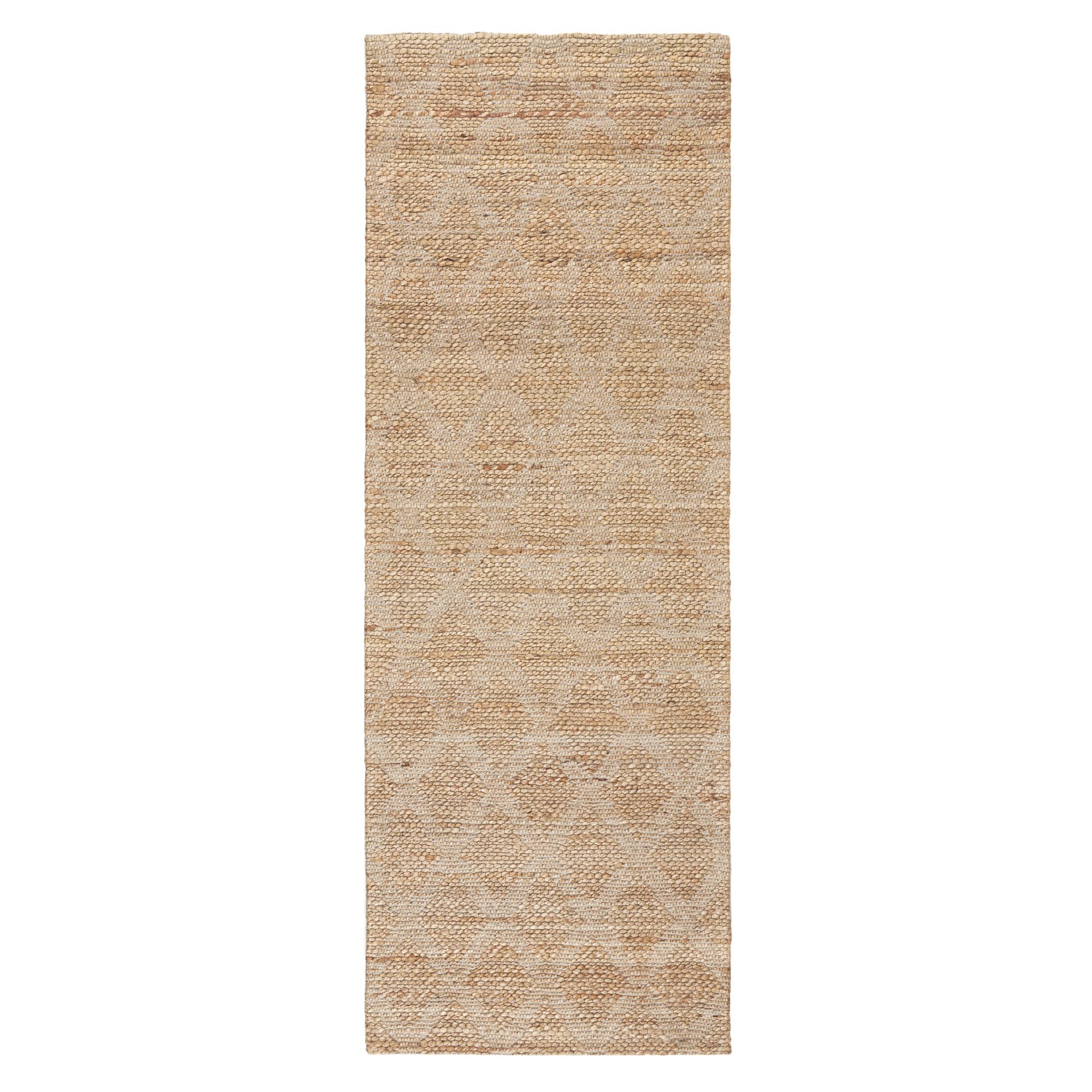 TOWN & COUNTRY TERRA Sol Interwoven Diamond Hand-Knotted Flatwoven 100% Natural Jute Runner Area Rug, Natural, 2'5"x7"