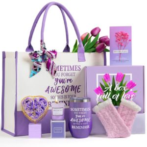 mollywatr birthday gifts for women, women gifts set | gift basket, friendship gifts box for girlfriend wife mom her best friend sisters teacher - valentines day mothers day christmas gifts (purple)