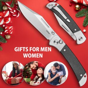 LOTHAR Falcon Pocket Knife, 2.98" 14C28N Steel Blade EDC Knife, G10 Handle, Pocket Folding Knife with Clip, Button Lock Knife, Gifts Pocket Knife for Men Women (Sliver)