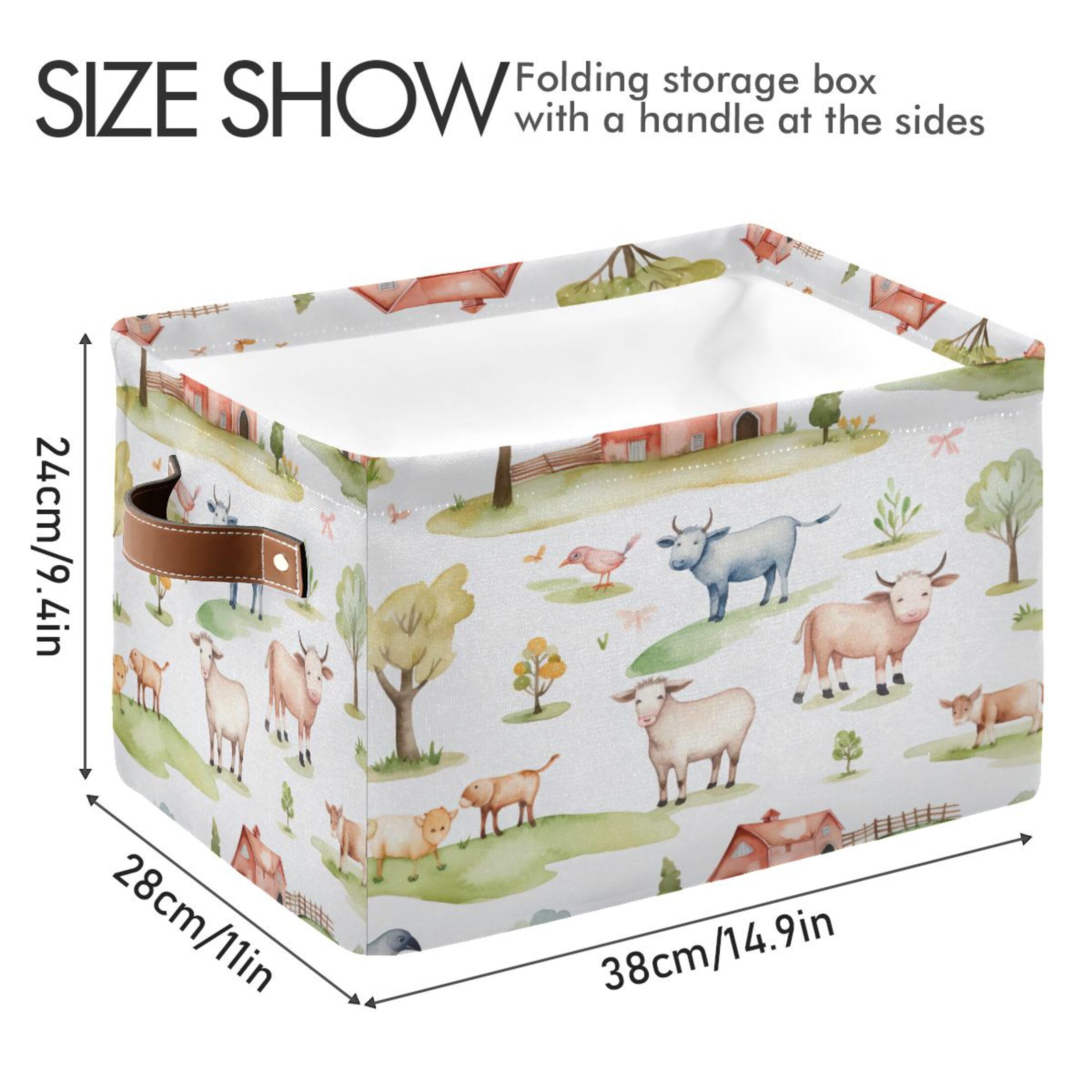 Qilmy Farm Animals Storage Basket with Handles for Organizing, Collapsible Canvas Shelves Storage Bins for Home Closet Bedroom Living Room