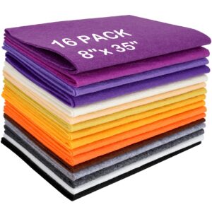 kakapops fabric felt sheets 16 pack 8"x35", assorted colors craft felt squares for crafts sewing patchwork diy school crafting projects (16pcs halloween theme colors)