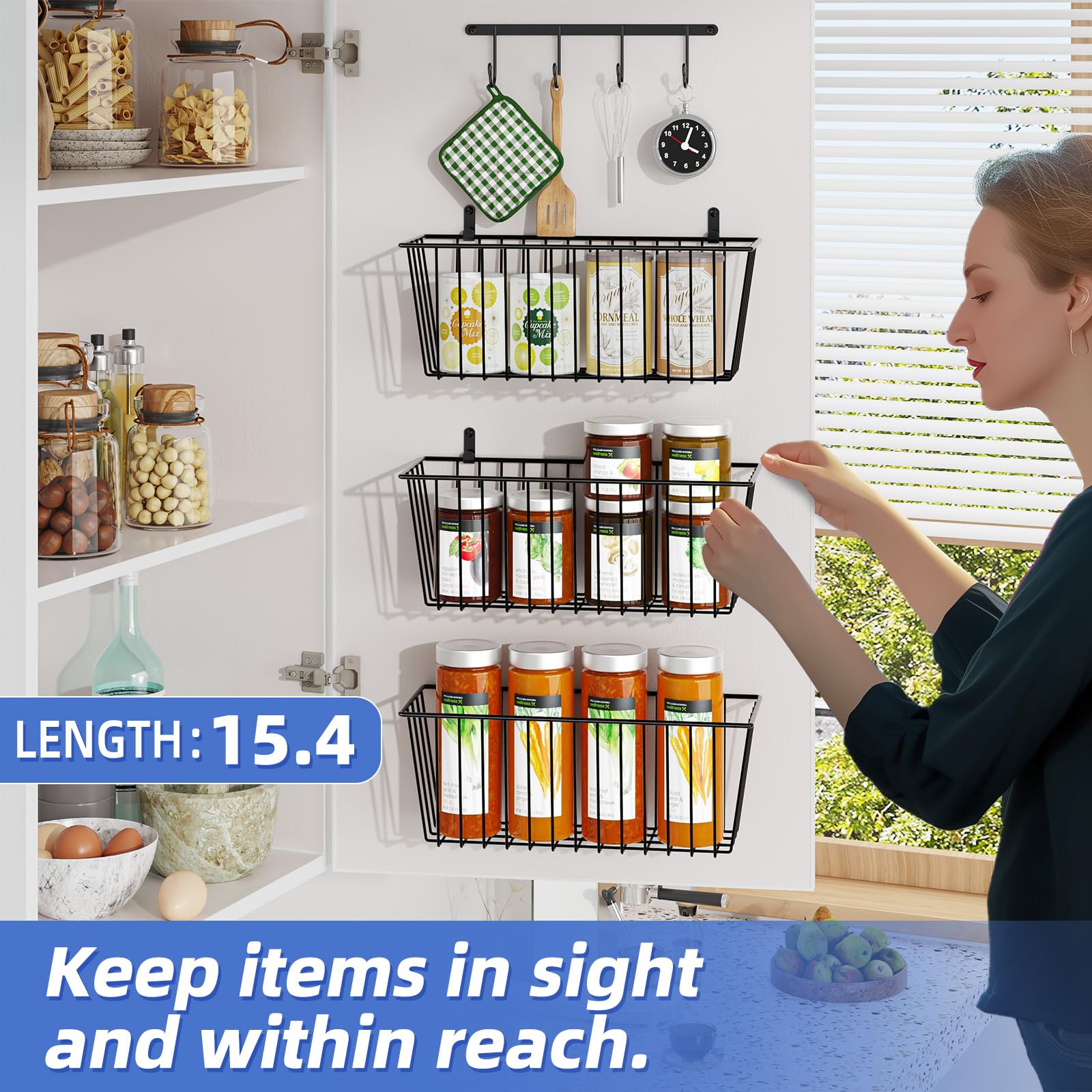 Simple Trending 8 Pack Spice Rack with 8 Hooks For Kitchen, Wall Mount Hanging Spice Organizer For Holds 192 Spice Jars,Bathroom or Pantry Door, Storage, Black