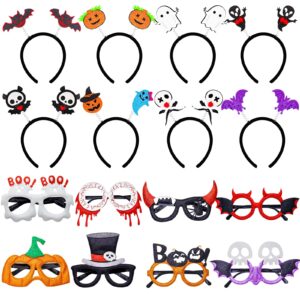 mgparty 16 pcs halloween party decorations, halloween headbands and glasses frames set for kids women men halloween party favors photo booth props