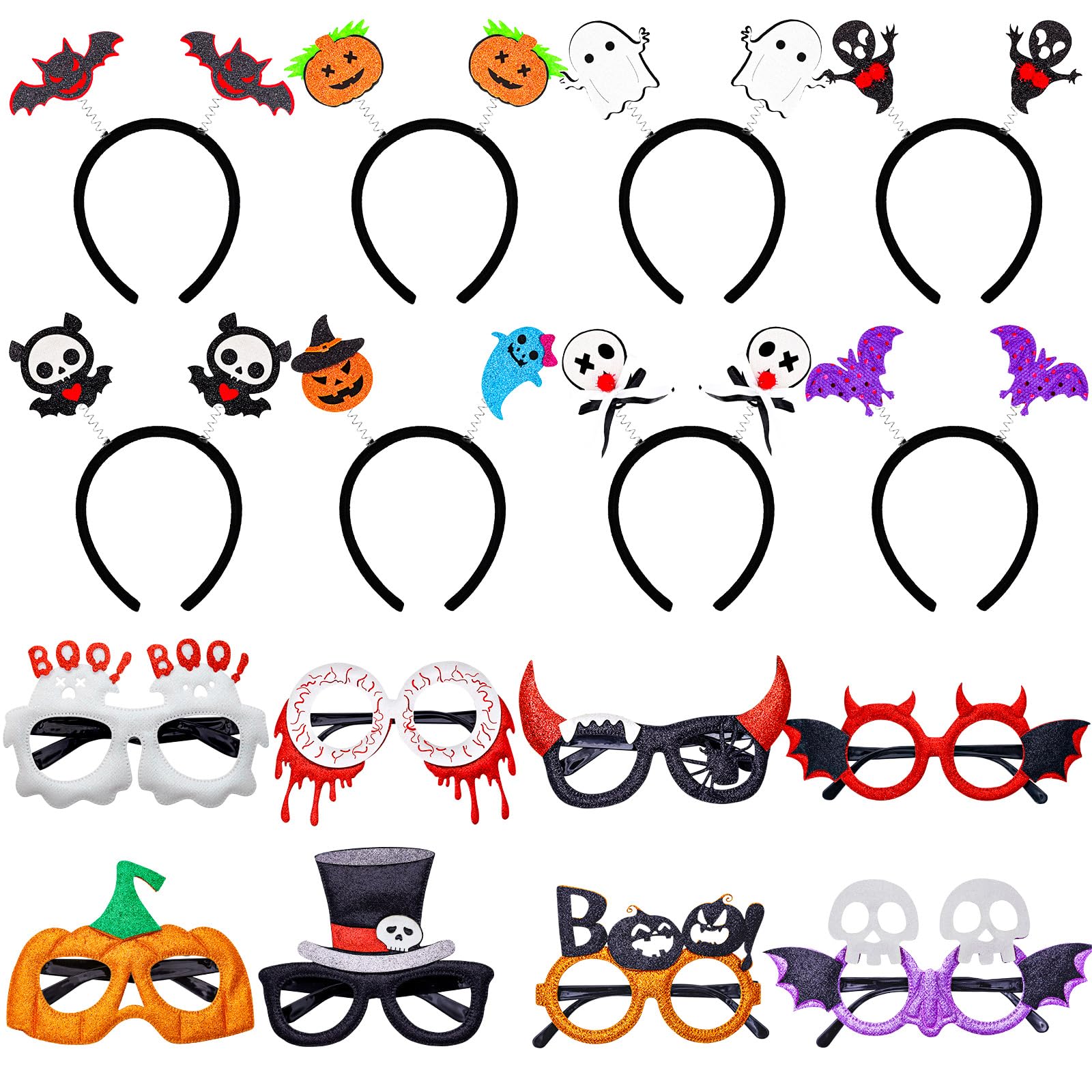 MGparty 16 PCS Halloween Party Decorations, Halloween Headbands and Glasses Frames Set for Kids Women Men Halloween Party Favors Photo Booth Props