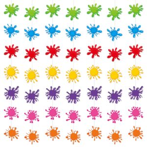 duraaamo 8 pcs colorful art paint party decorations paint splatter hanging garland paper slime painting banners for art theme birthday party decoration baby shower slime party supplies ceiling decor