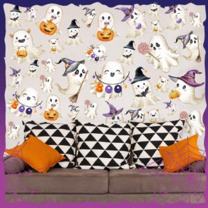 Sabary 6 Sheet/ 36 Pcs Halloween Ghost Decals Halloween Ghost Wall Decals Halloween Wall Clings Stickers Removable Peel and Stick Ghost Decals for Bathroom Wall Door Clings Party Decor