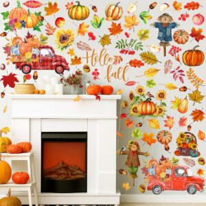 Chivertion 6 Sheets Thanksgiving Fall Wall Sticker Decorations, Thanksgiving Wall Stickers for Kids Home Office Classroom Party Glass Wall Autumn Fall Leaves Wall Decal(Scarecrow)