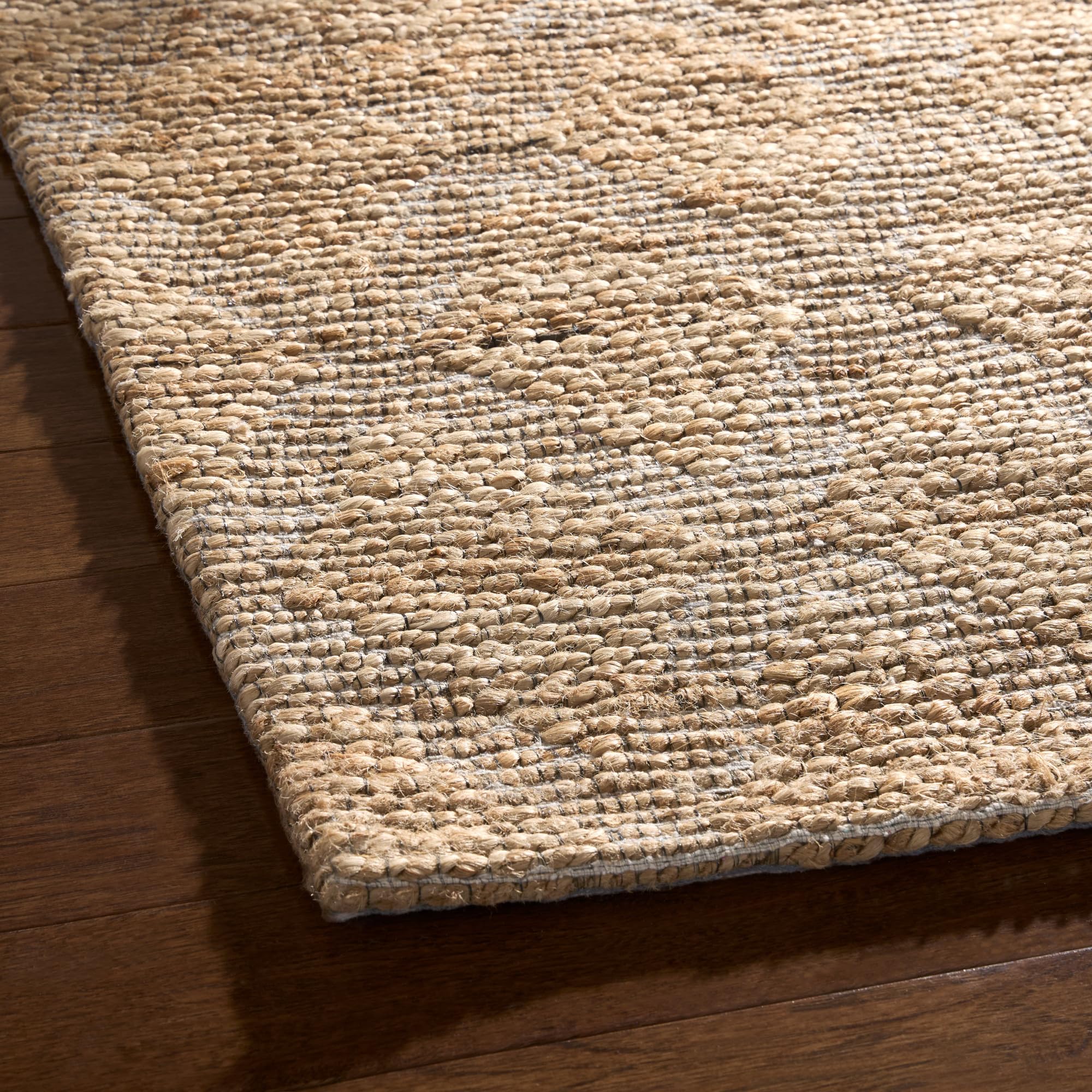 TOWN & COUNTRY TERRA Sol Interwoven Diamond Hand-Knotted Flatwoven 100% Natural Jute Runner Area Rug, Natural, 2'5"x7"