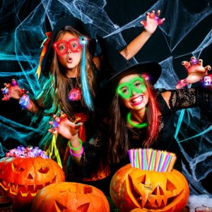 108 Halloween Party Favors Toys for Kids, Light Up Rings Necklaces Halloween Treats Goodie Bag Fillers Pinata Stuffers Classroom Prizes Halloween Glow Sticks Bulk Trick or Treat Toy Non Candy Supplies